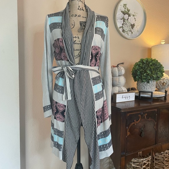 Belldini | Sweaters | Belldini Belted Striped Aztec Print Cardigan ...